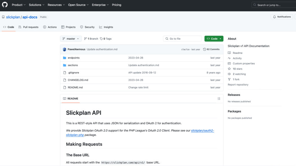 Developer API Overview | Slickplan
