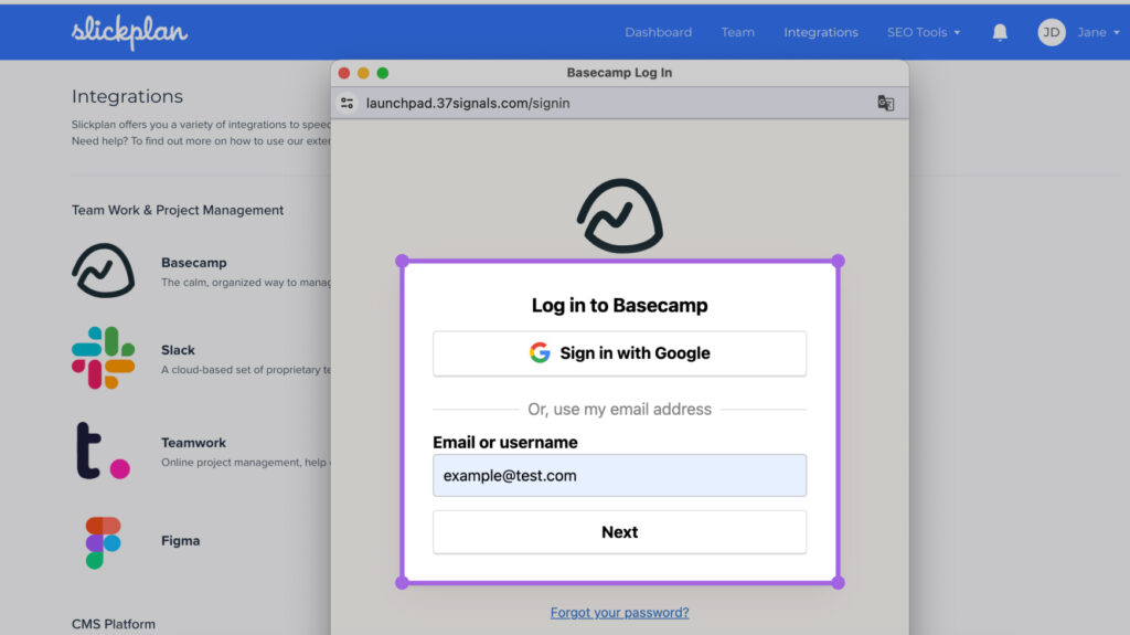 Integrating Slickplan with Basecamp | Slickplan